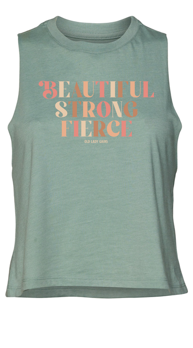 Beautiful Strong Fierce Crop Tank | Old Lady Gains